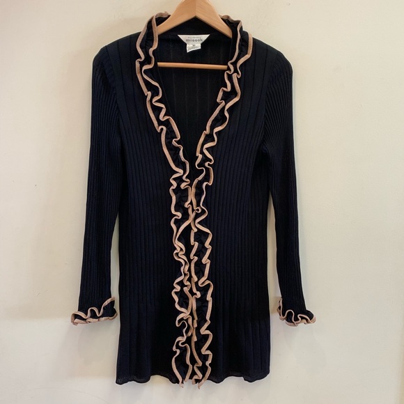 Misook | Sweaters | Misook Ruffle Snap Front Cardigan Sweater Xs | Poshmark